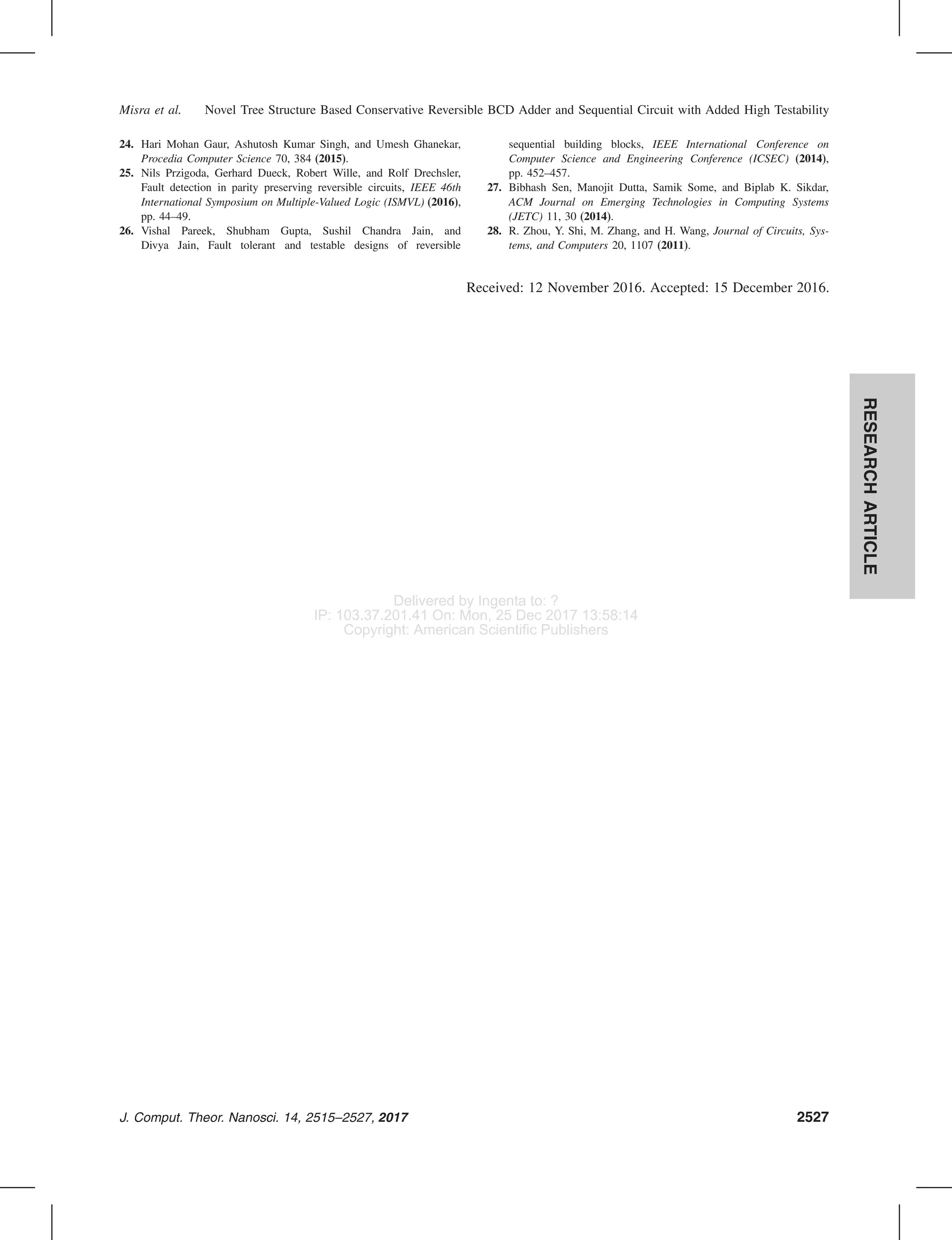 Novel Tree Structure Based Conservative Reversible Binary Coded Decimal ... Novel Tree Structure Based Conservative Reversible Binary Coded Decimal ...