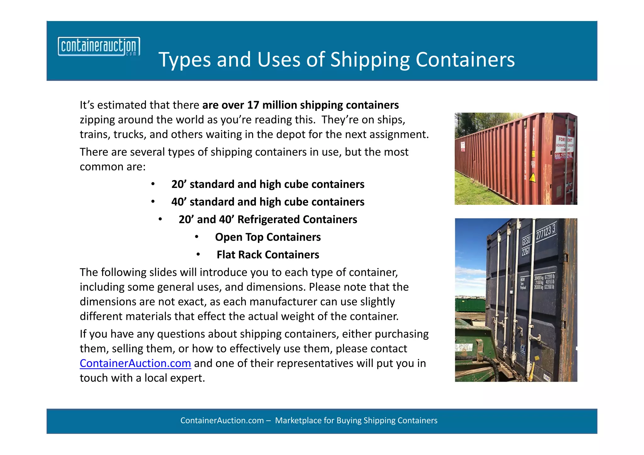Types, Uses, and Dimensions of Shipping Containers | PDF