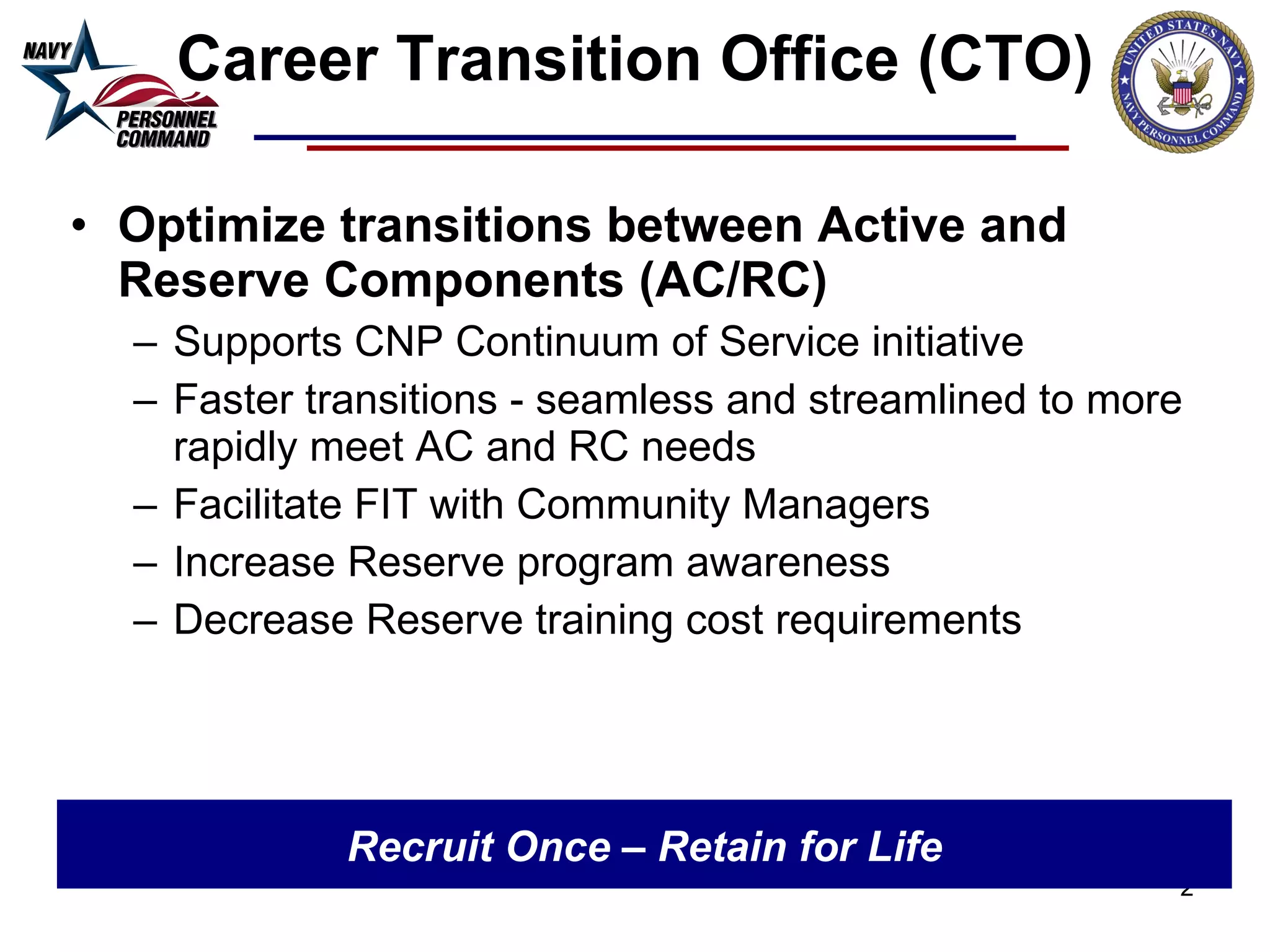 Cto brief, CTO, CAREER TRANSITION OFFICE | PPT | Technology & Computing