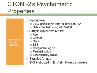 The CTONI-2: Comprehensive Tests of Nonverbal Intelligence Second ...