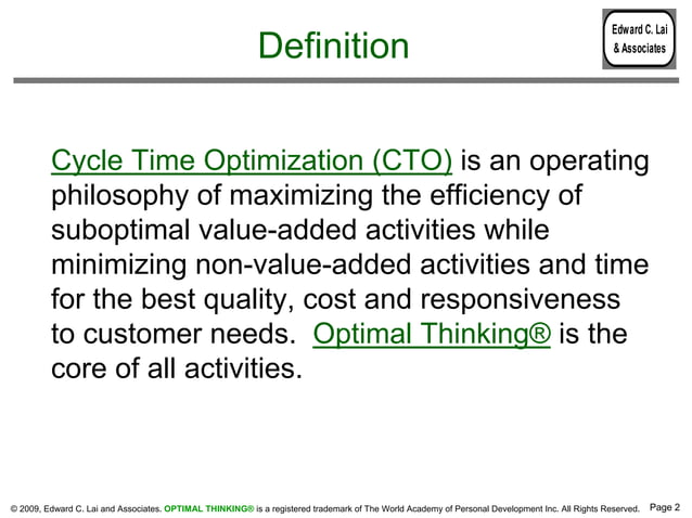 Cycle Time Optimization | PDF