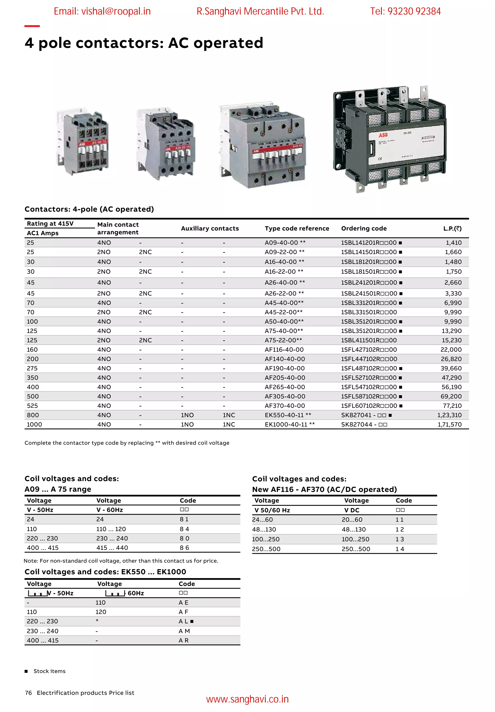 ABB Contactor Price List | PDF