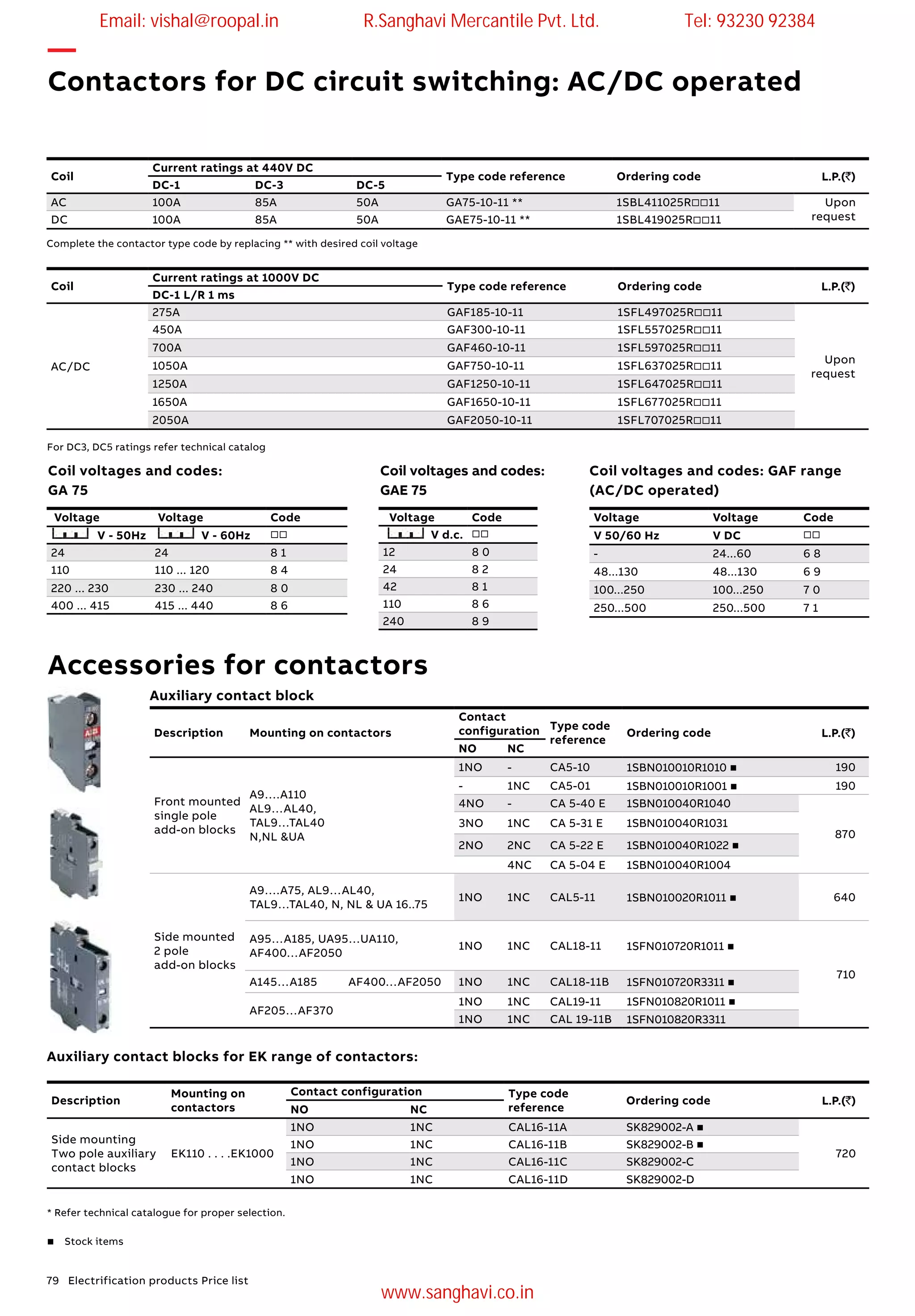 ABB Contactor Price List | PDF
