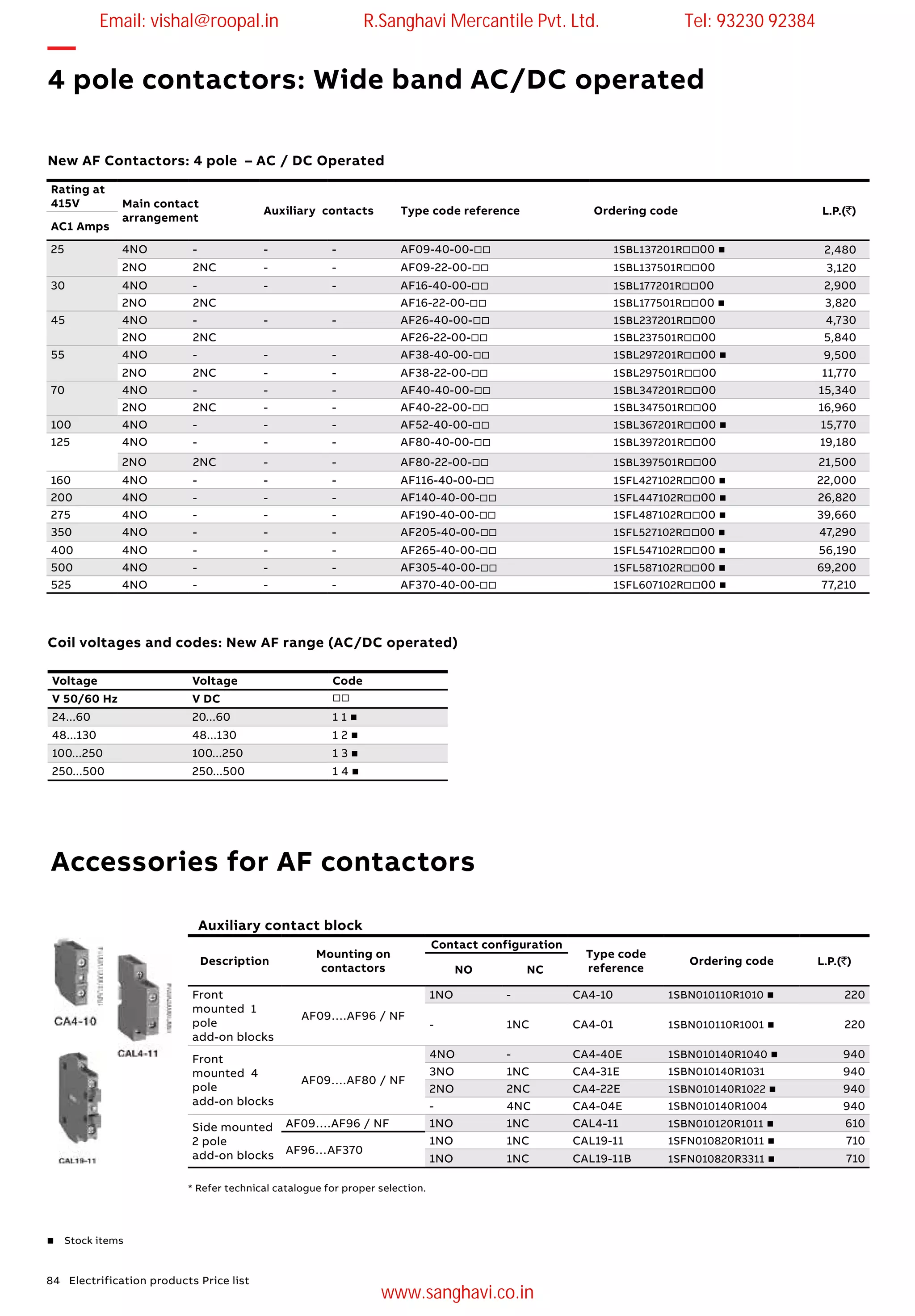 ABB Contactor Price List | PDF