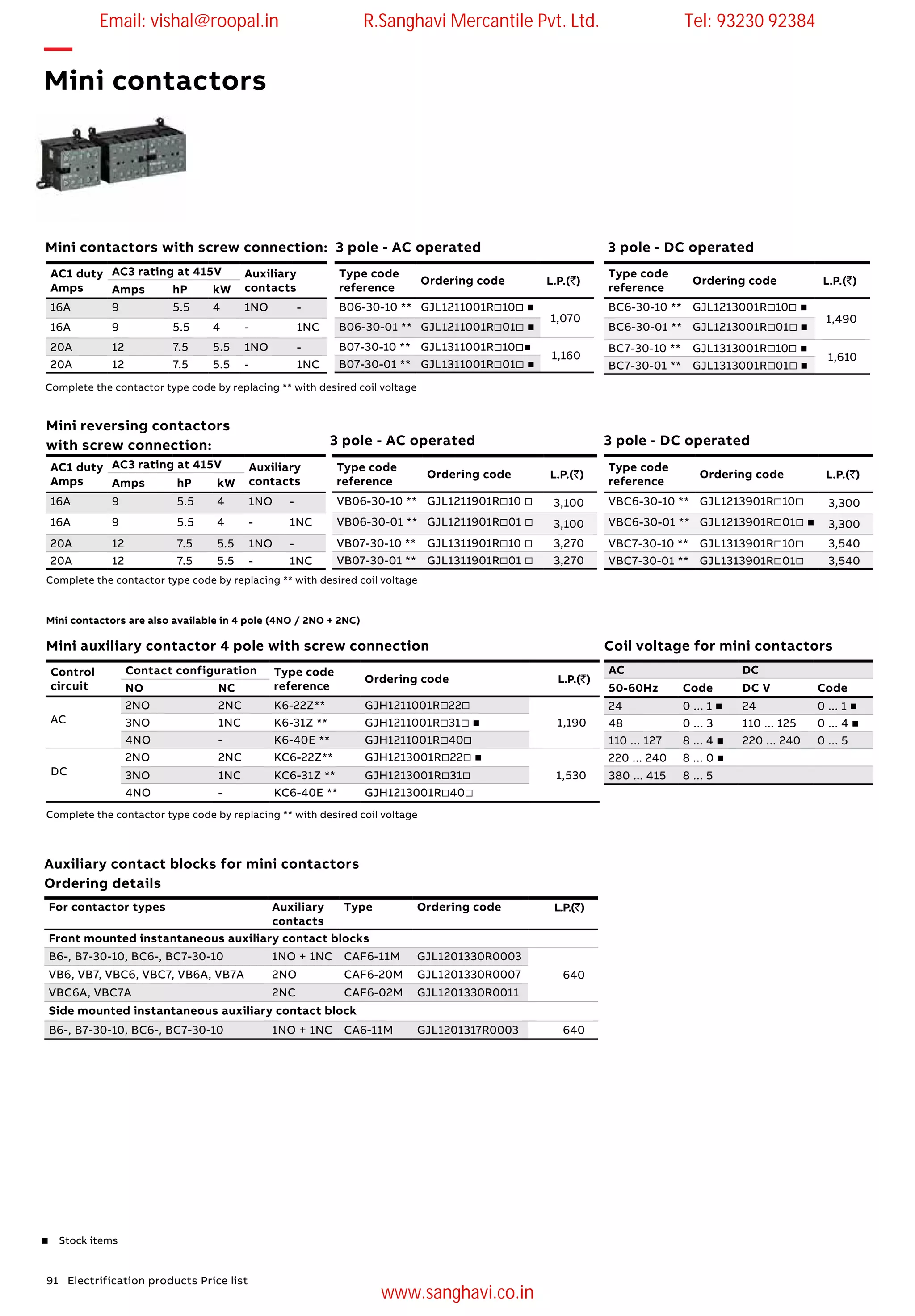 ABB Contactor Price List | PDF