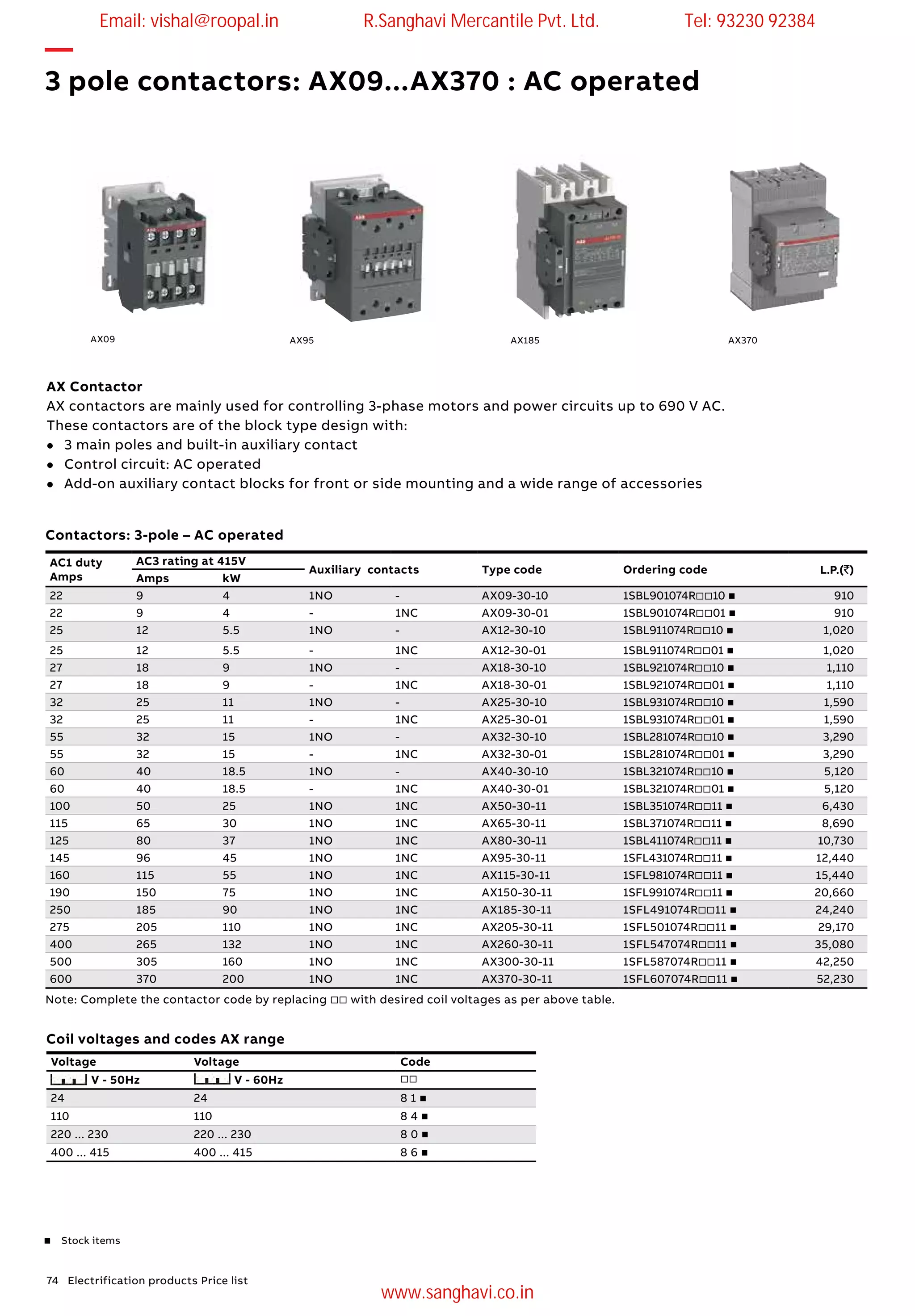 ABB Contactor Price List | PDF