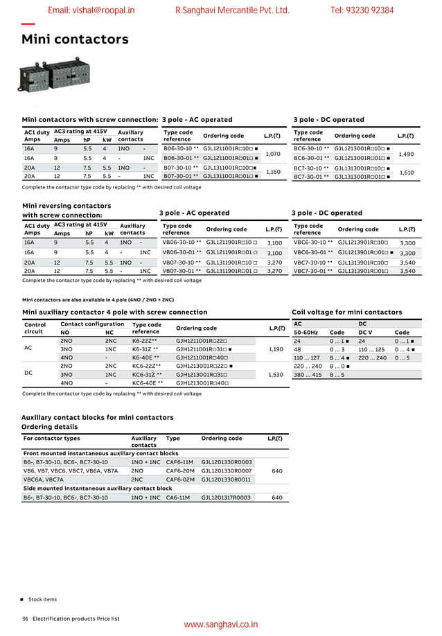 ABB Contactor Price List | PDF