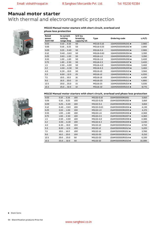 ABB Contactor Price List | PDF