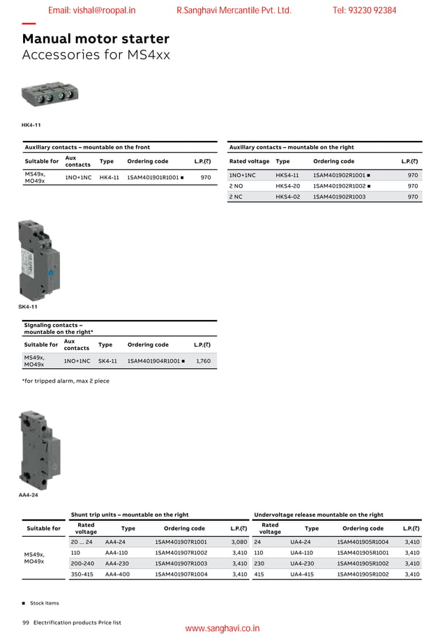 ABB Contactor Price List | PDF