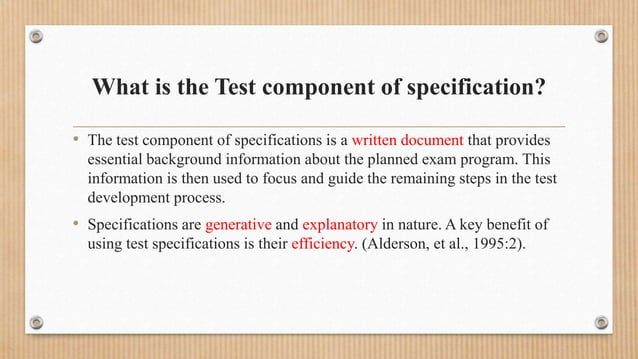The Components of Test Specifications | PPT