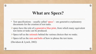 The Components of Test Specifications | PPT | Free Download