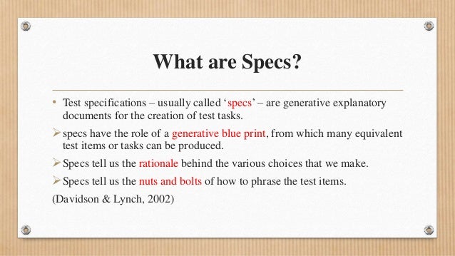 The Components of Test Specifications