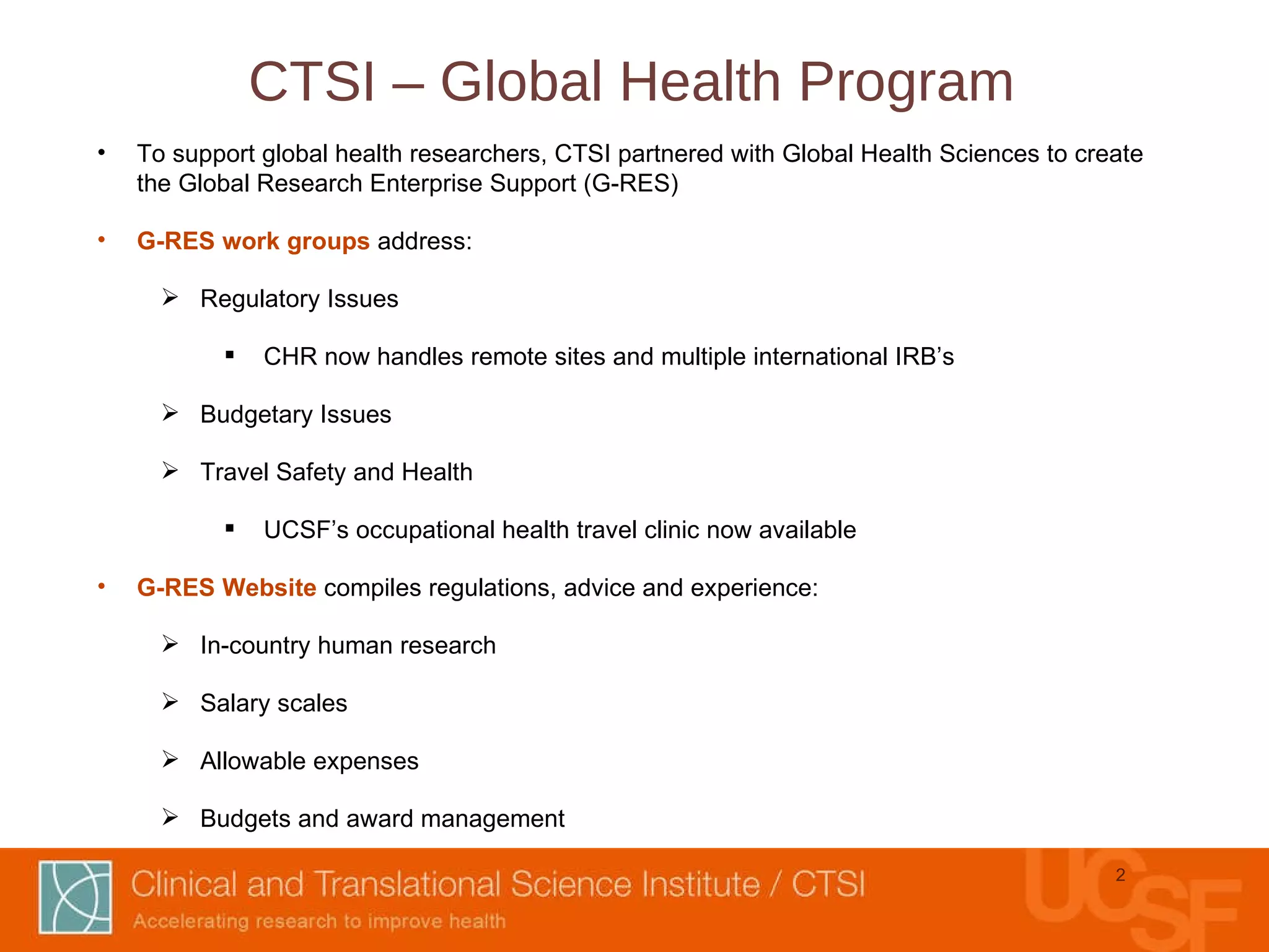 CTSI – Global Health Program: Providing more solutions in more ...