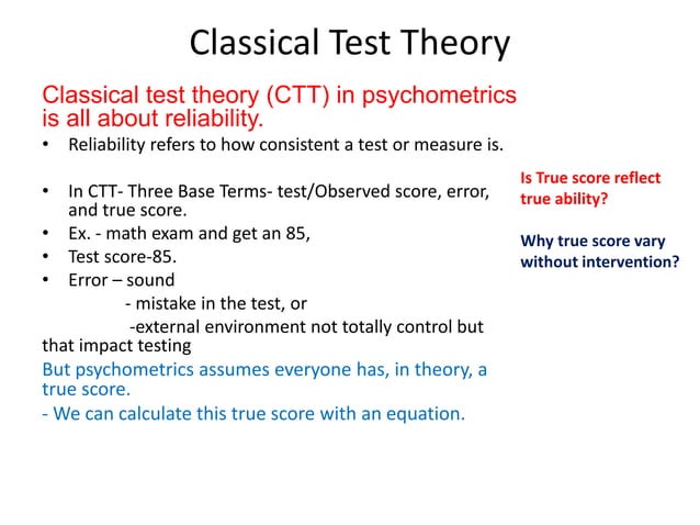 Classical Test Theory (CTT)- By Dr. Jai Singh | PPTX | Standardized ...