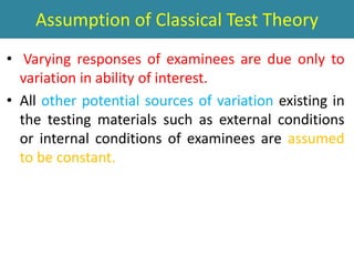 Classical Test Theory (CTT)- By Dr. Jai Singh | PPTX