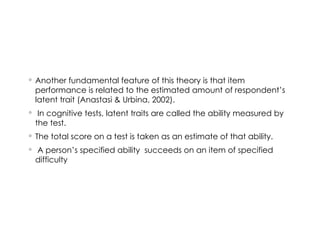 CTT, Reliability, IRT, Factor Analysis.pptx