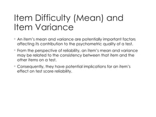 CTT, Reliability, IRT, Factor Analysis.pptx