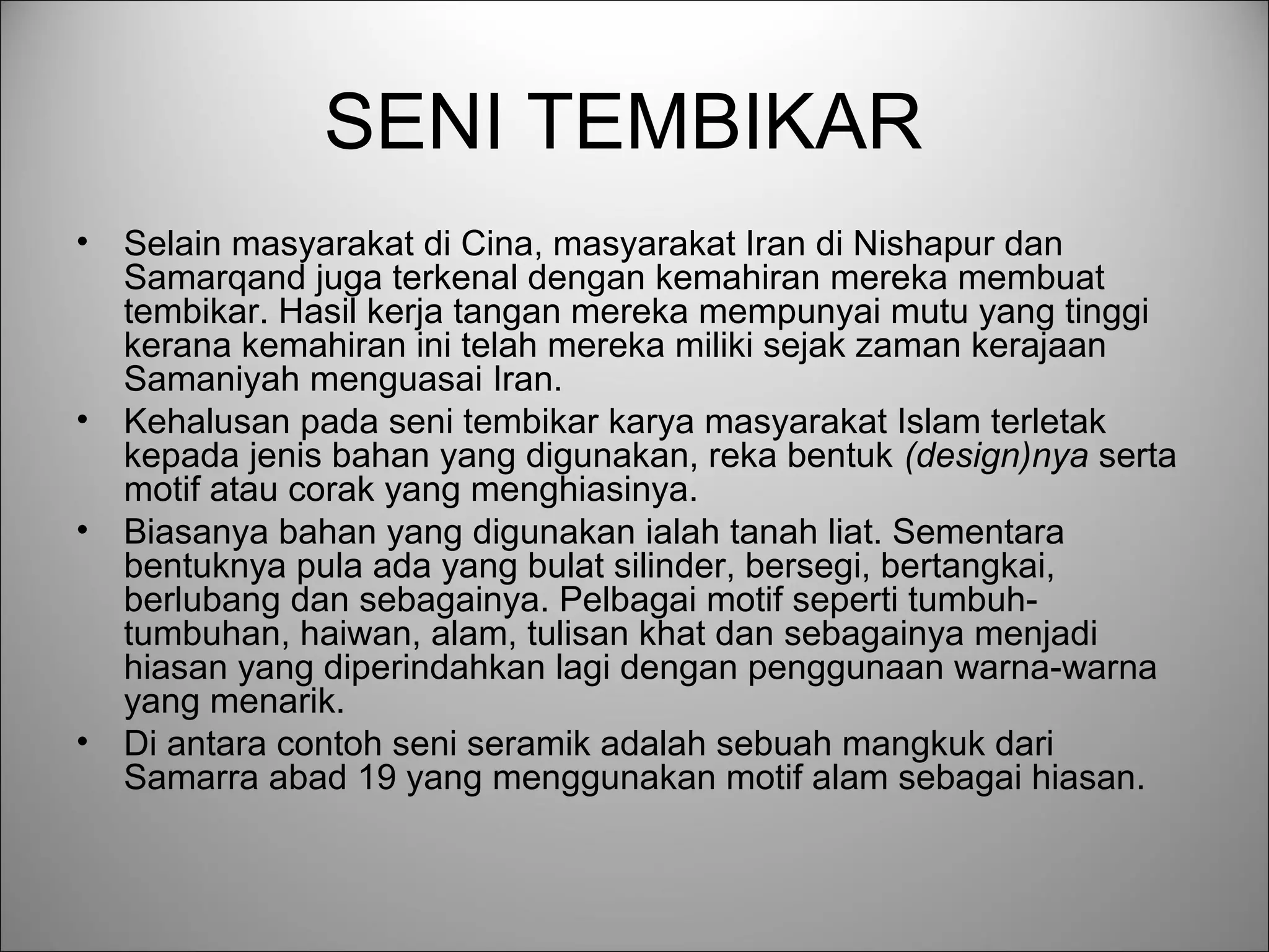 Ctu 281 kuliah 8 seni tembikar, ukir dan tenunan | PPT