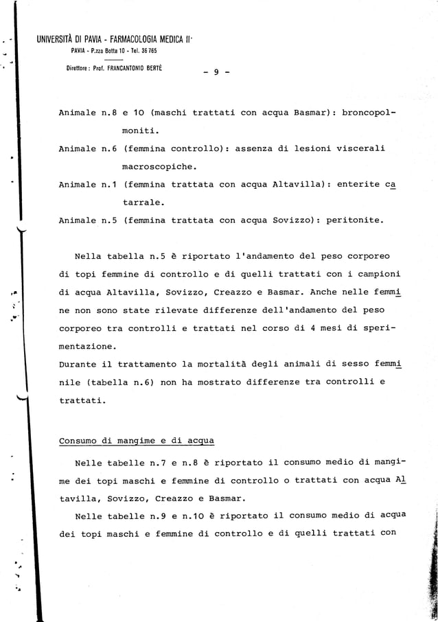 Inquinamento RIMAR - Trissino, 1979 - CTU farmacologica Prof. F. Bertè | PDF