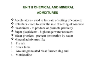 Concrete Making Materials, Chemical and Mineral Admixtures, Concreting ...