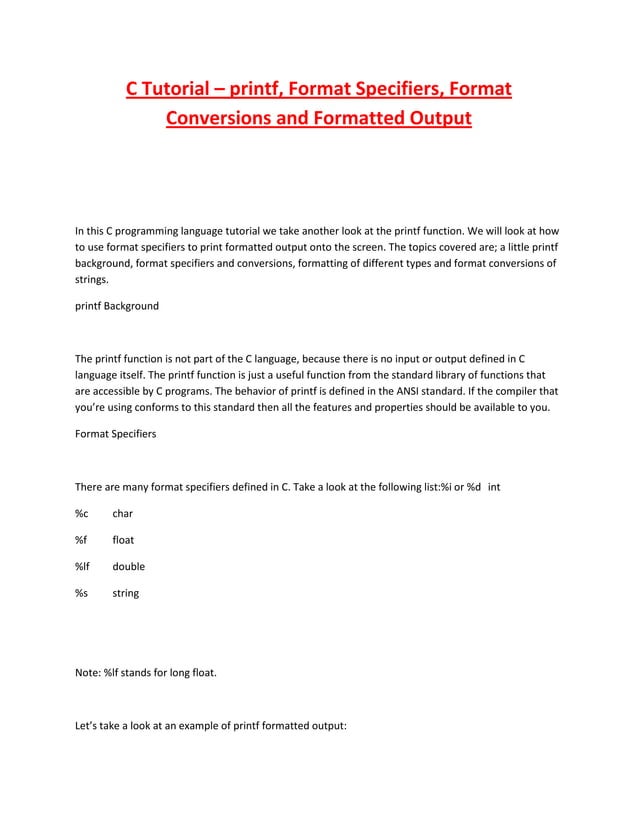 C tutoria input outputl | DOCX