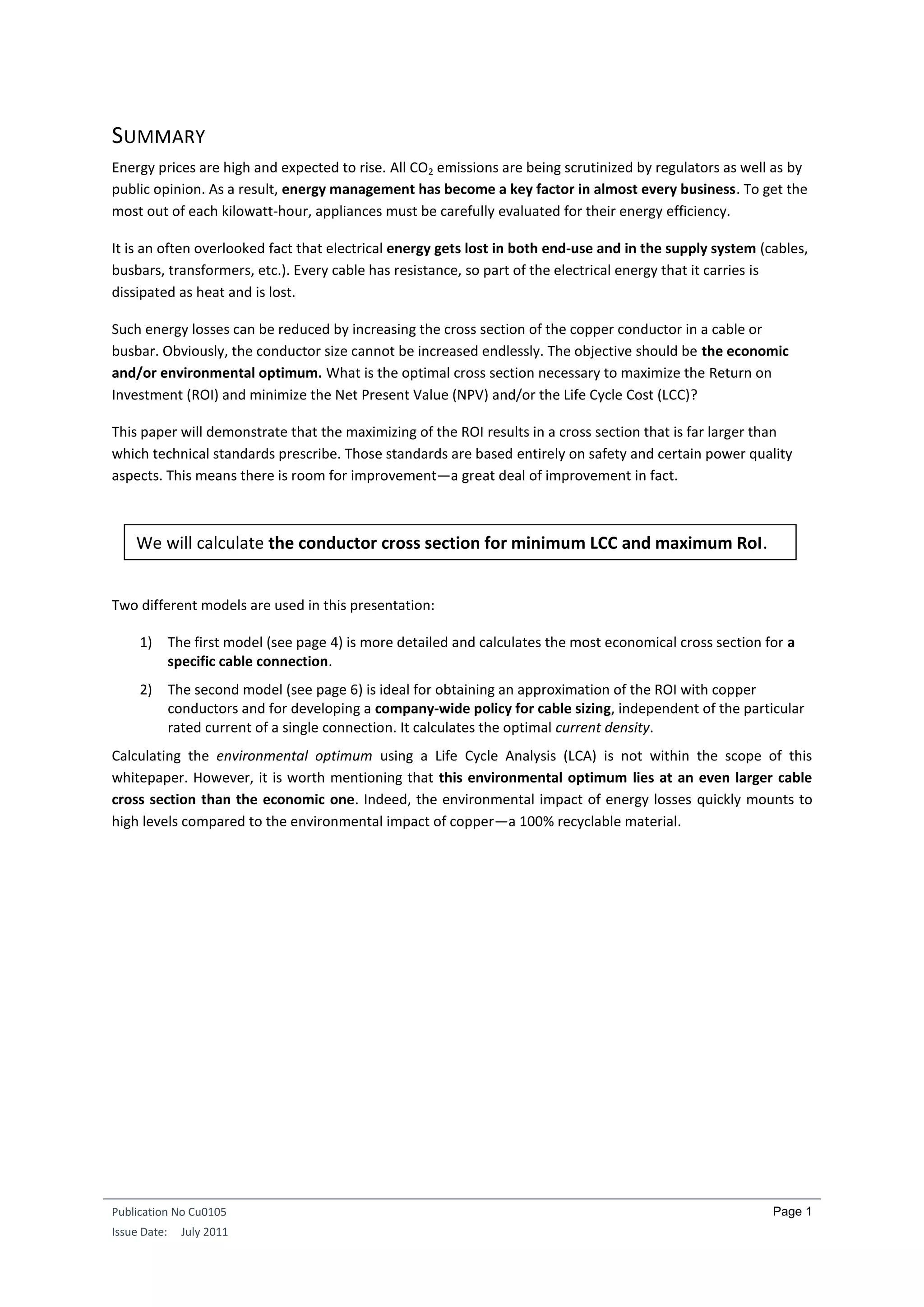 Cable Conductor Sizing for Minimum Life Cycle Cost | PDF