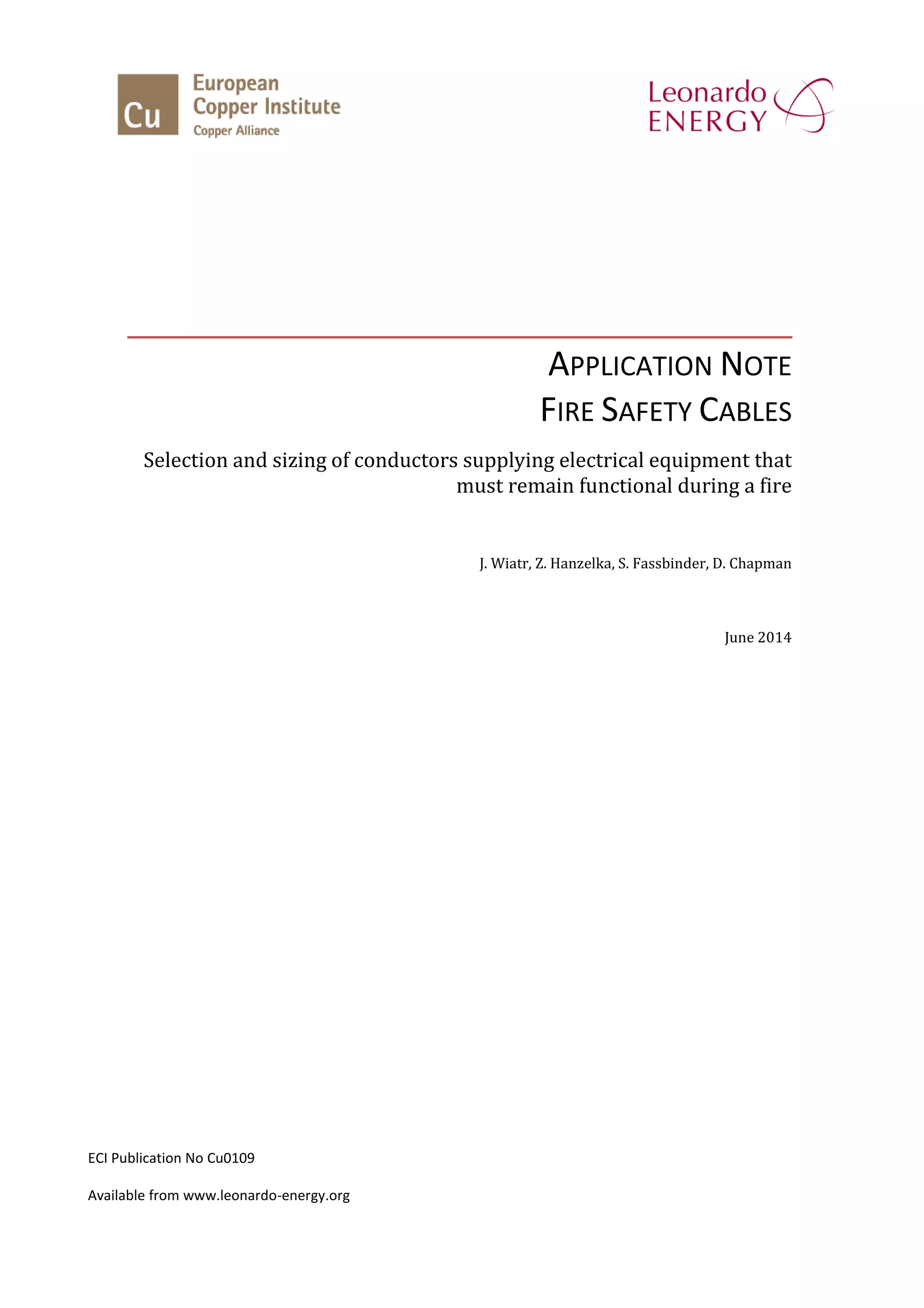 Fire safety cables - Selection and sizing of conductors supplying ...