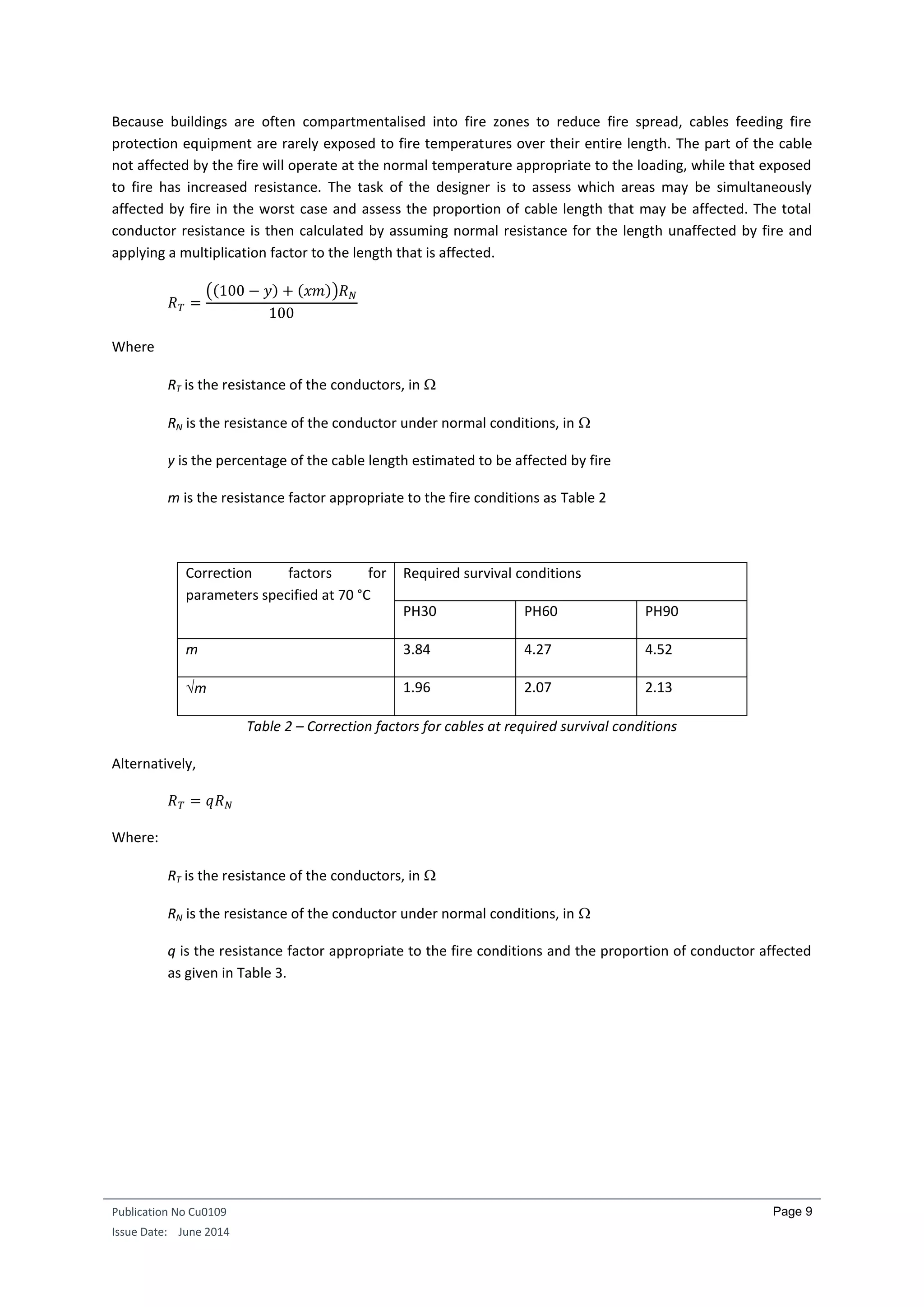 Fire safety cables - Selection and sizing of conductors supplying ...