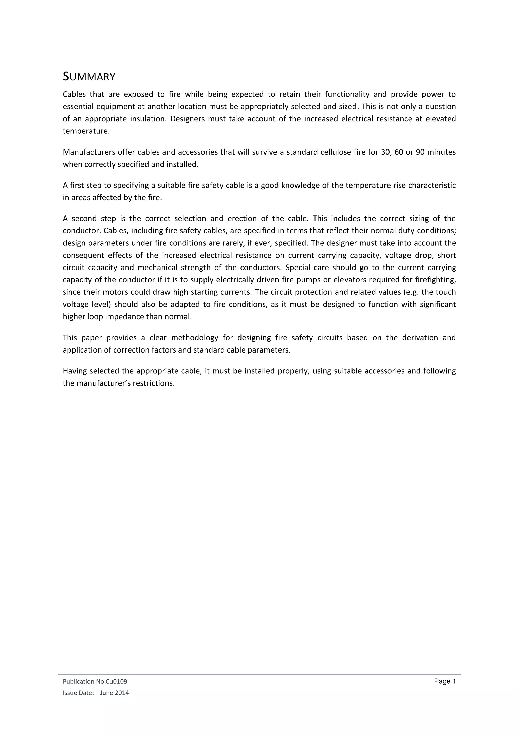 Fire safety cables - Selection and sizing of conductors supplying ...