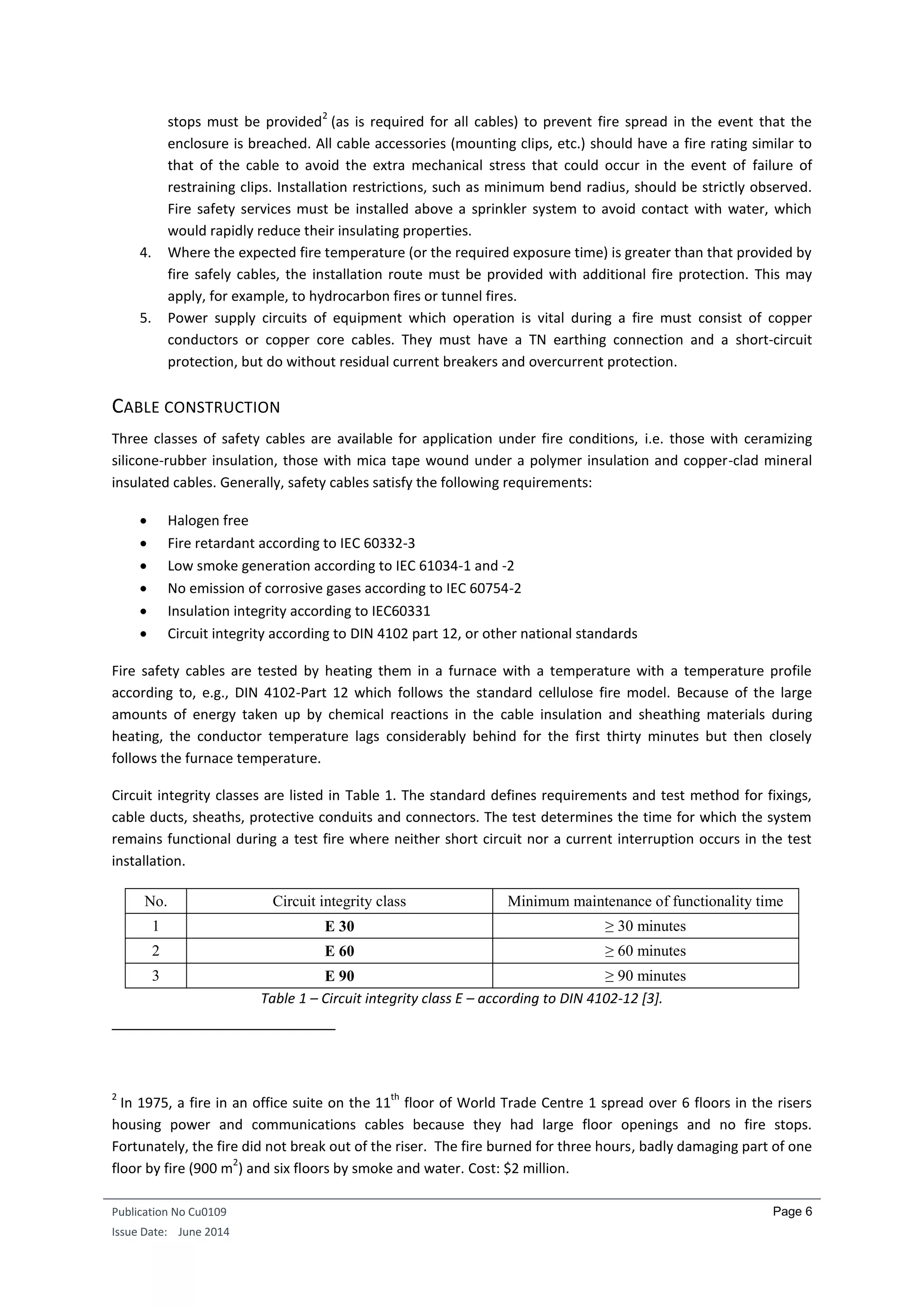 Fire safety cables - Selection and sizing of conductors supplying ...