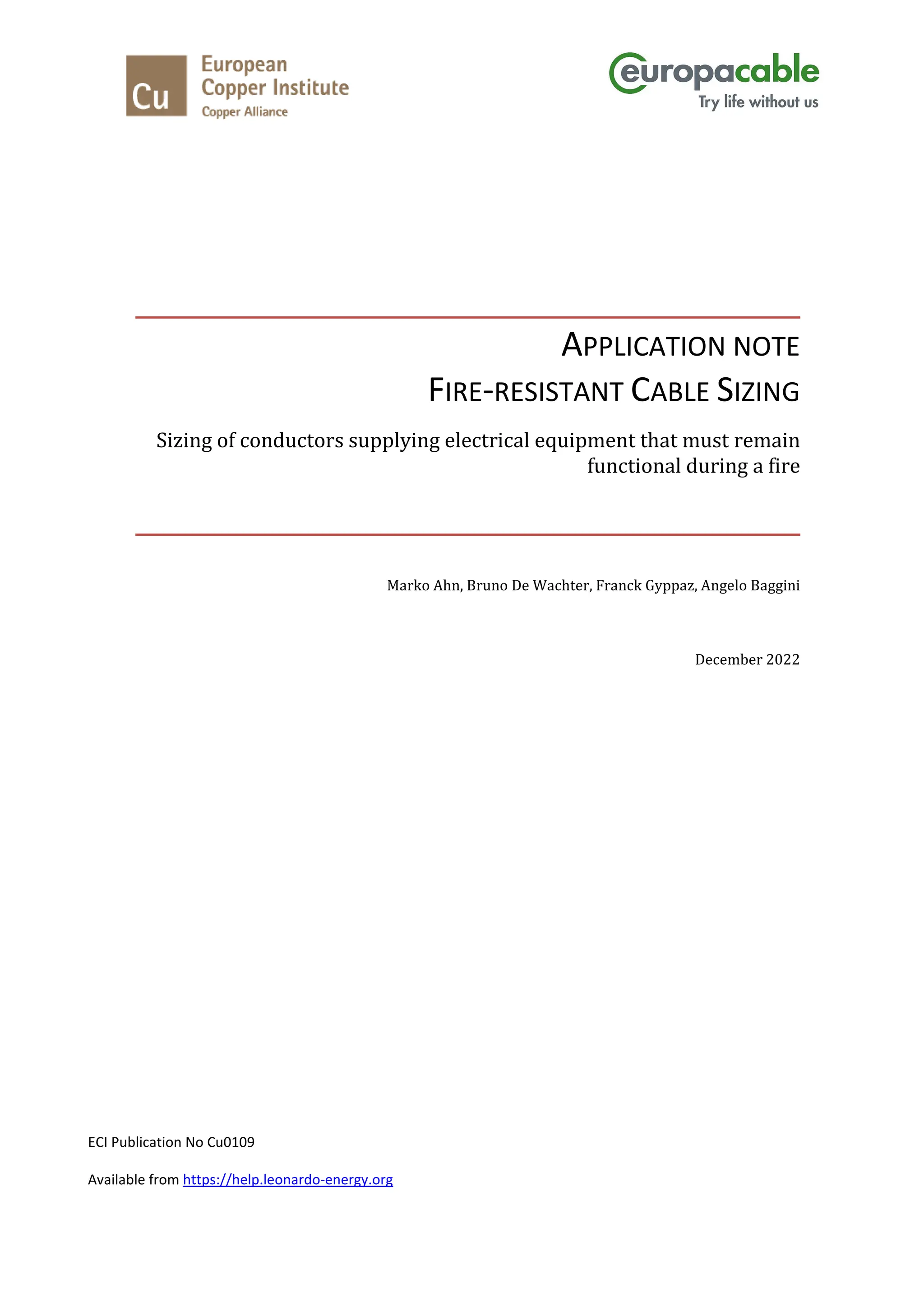 Fire-Resistant Cable Sizing of conductors supplying electrical ...