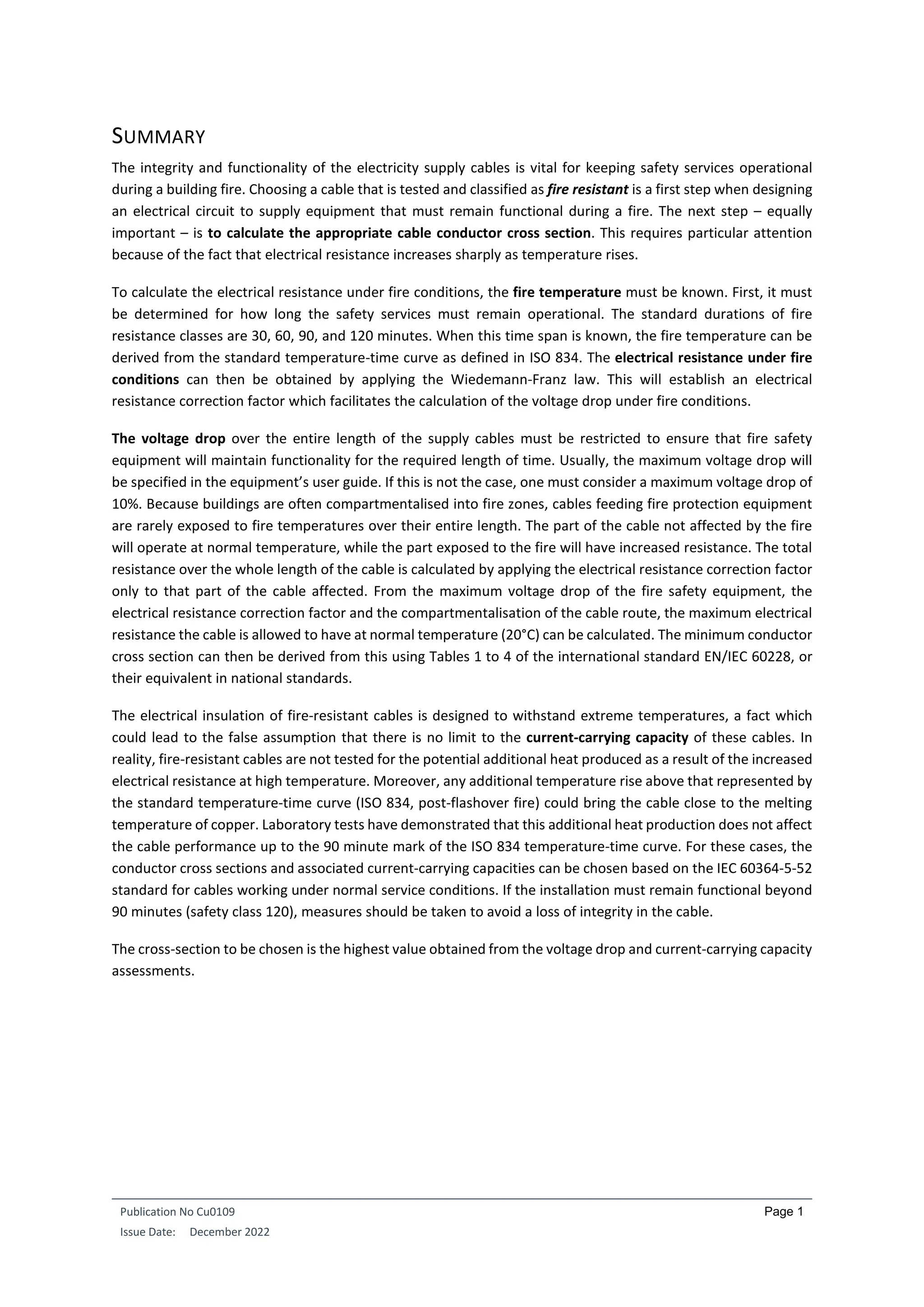 Fire-Resistant Cable Sizing of conductors supplying electrical ...