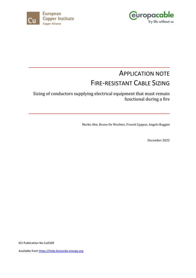Fire-Resistant Cable Sizing of conductors supplying electrical ...