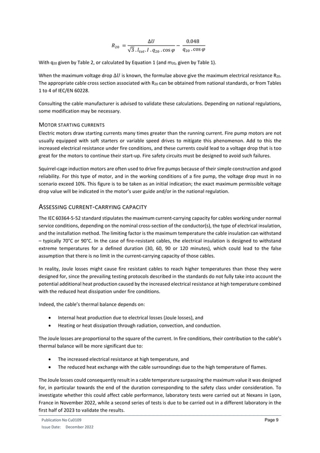 Fire-Resistant Cable Sizing of conductors supplying electrical ...