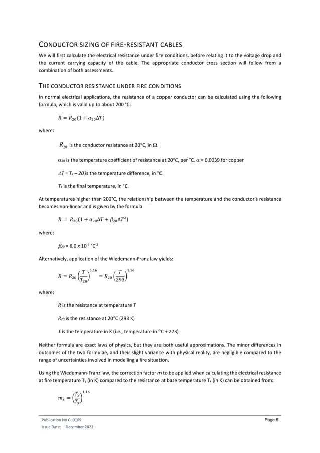 Fire-Resistant Cable Sizing of conductors supplying electrical ...
