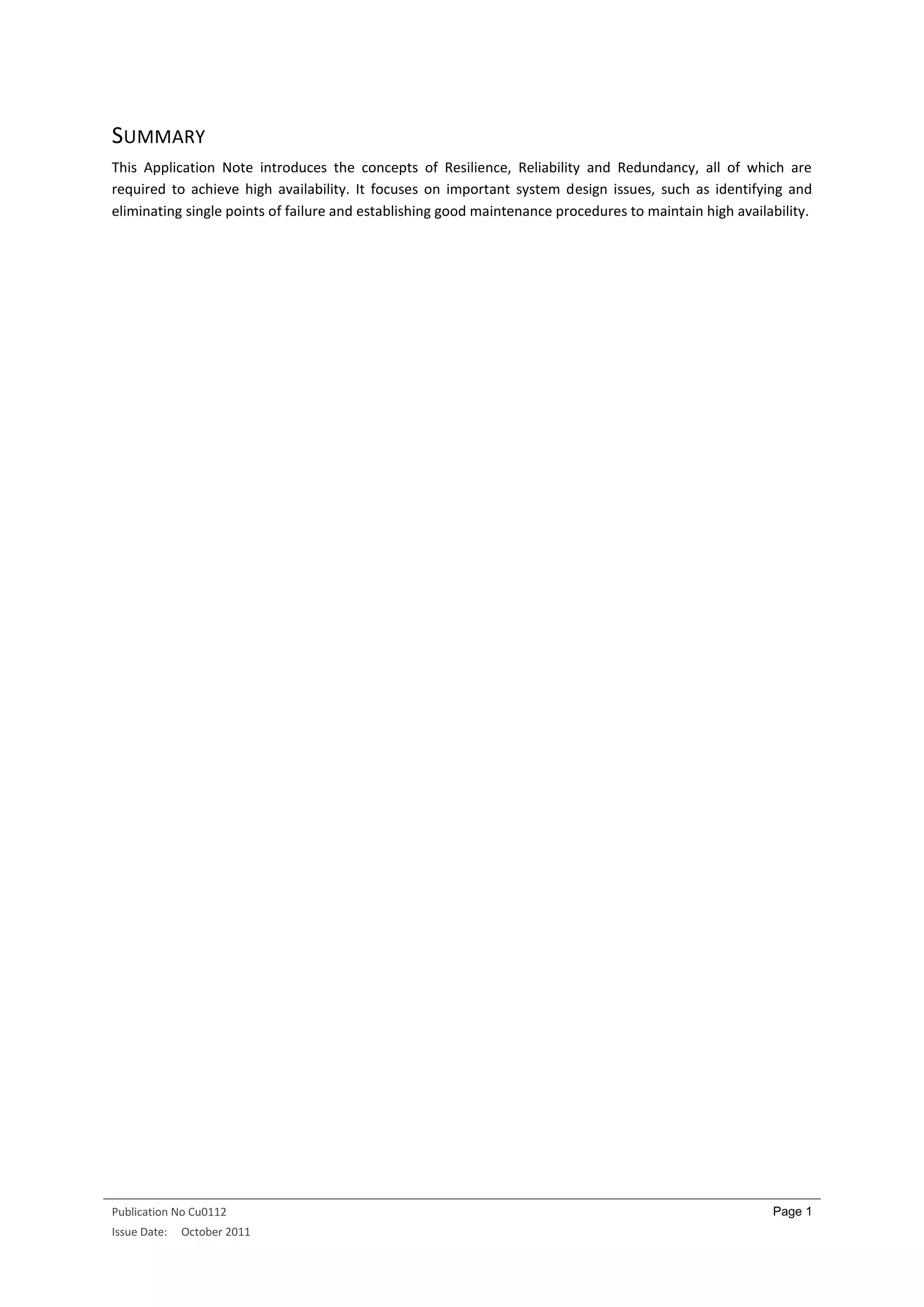 Application Note – Resilience, Reliability and Redundancy | PDF