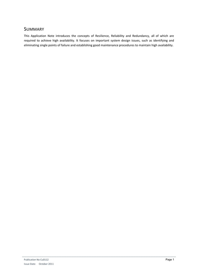 Application Note – Resilience, Reliability and Redundancy | PDF