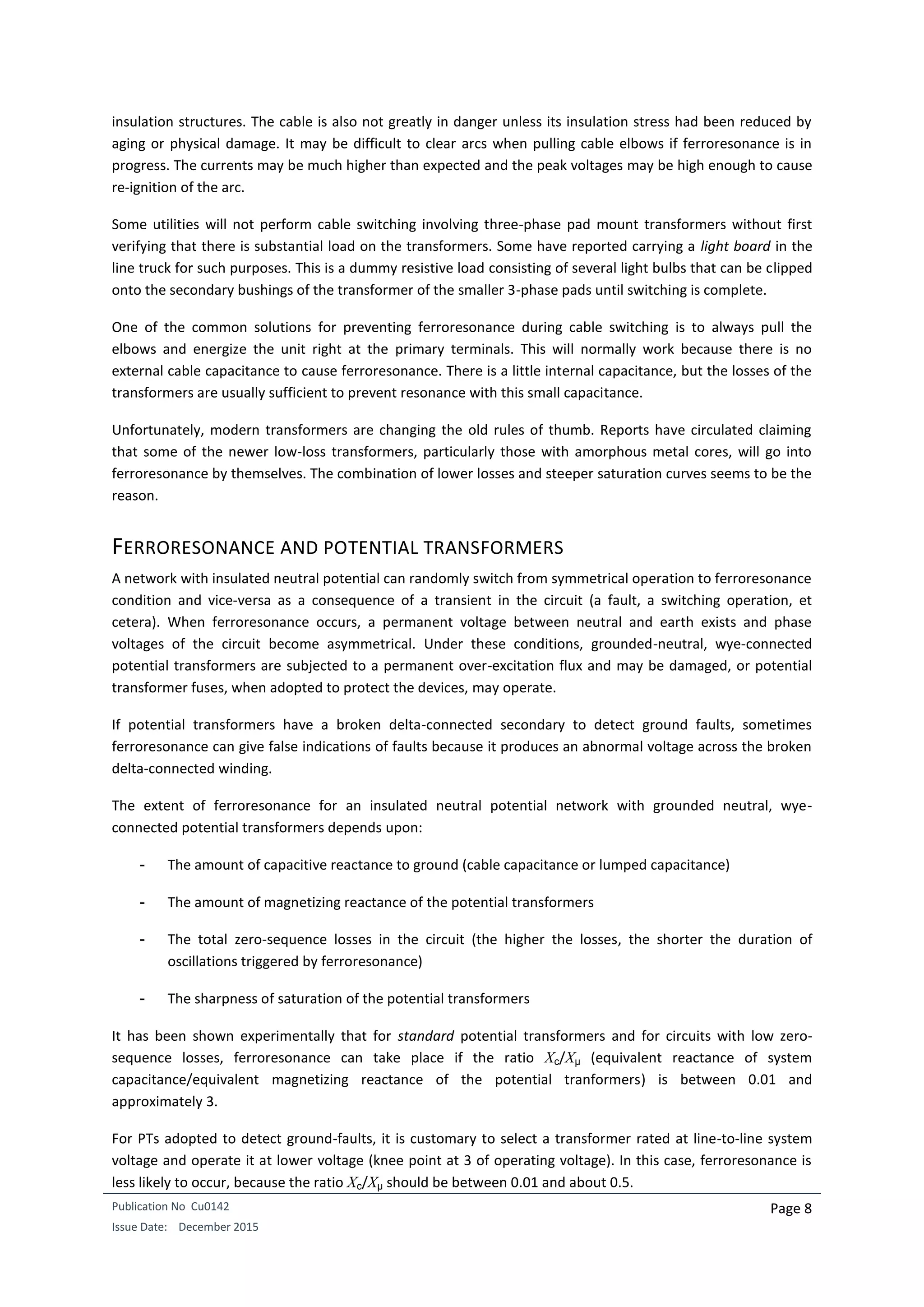 Transient overvoltages and currents: ferroresonance effects | PDF
