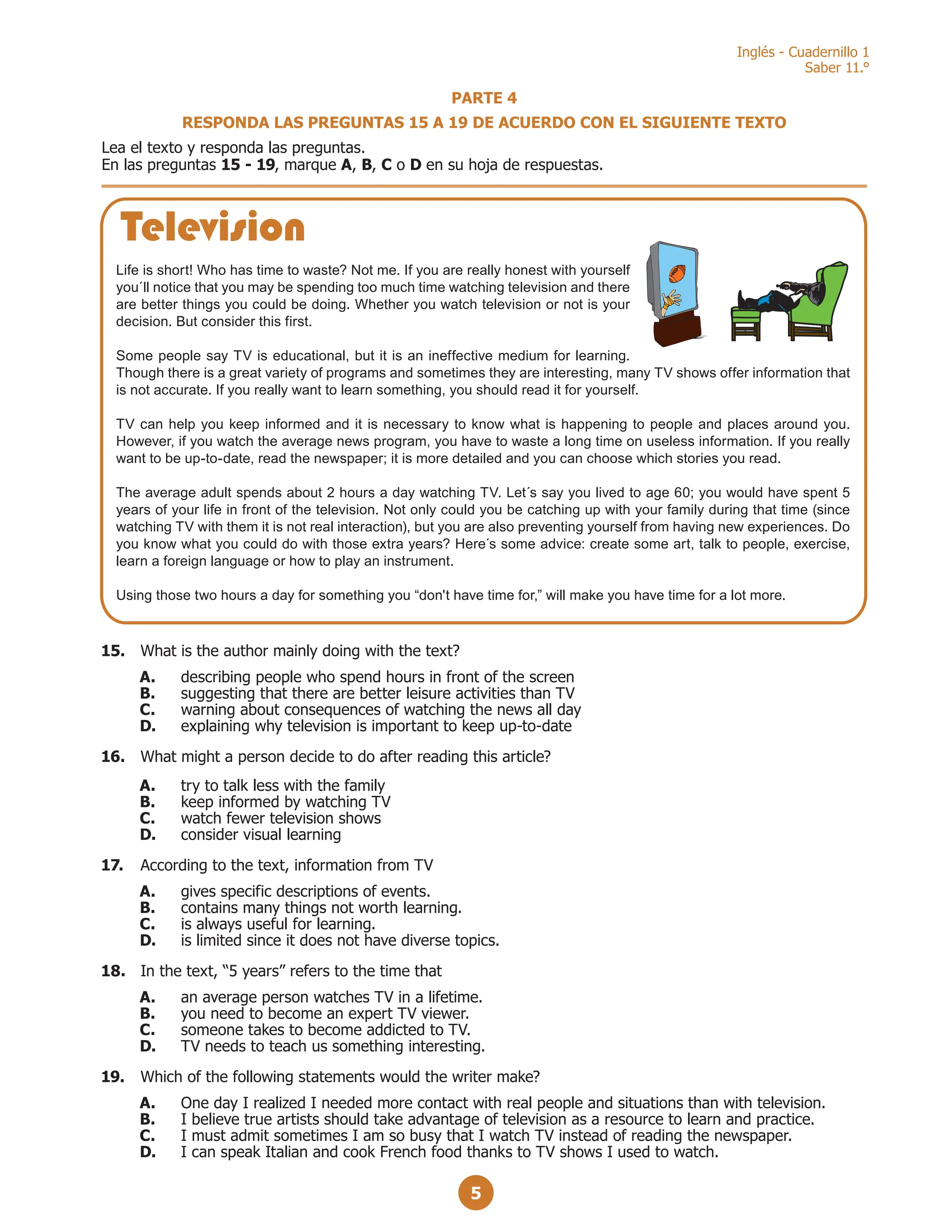 Cuadernillo Ingles11 preicfes para evaluar | PDF