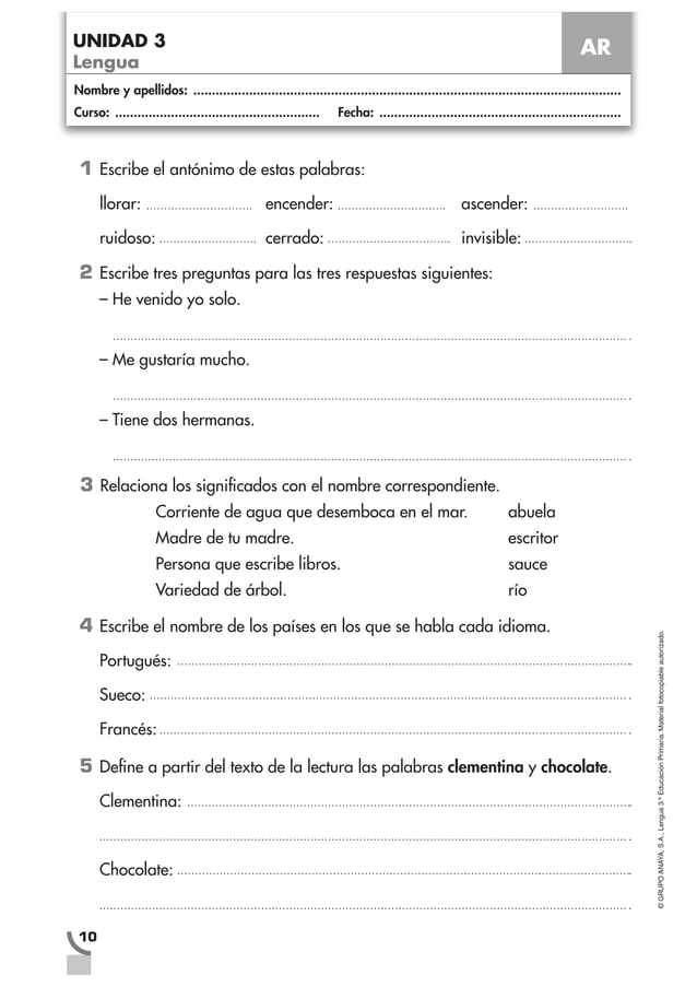 Cuadernillo 3º lengua anaya refuerzo y ampliación | PDF