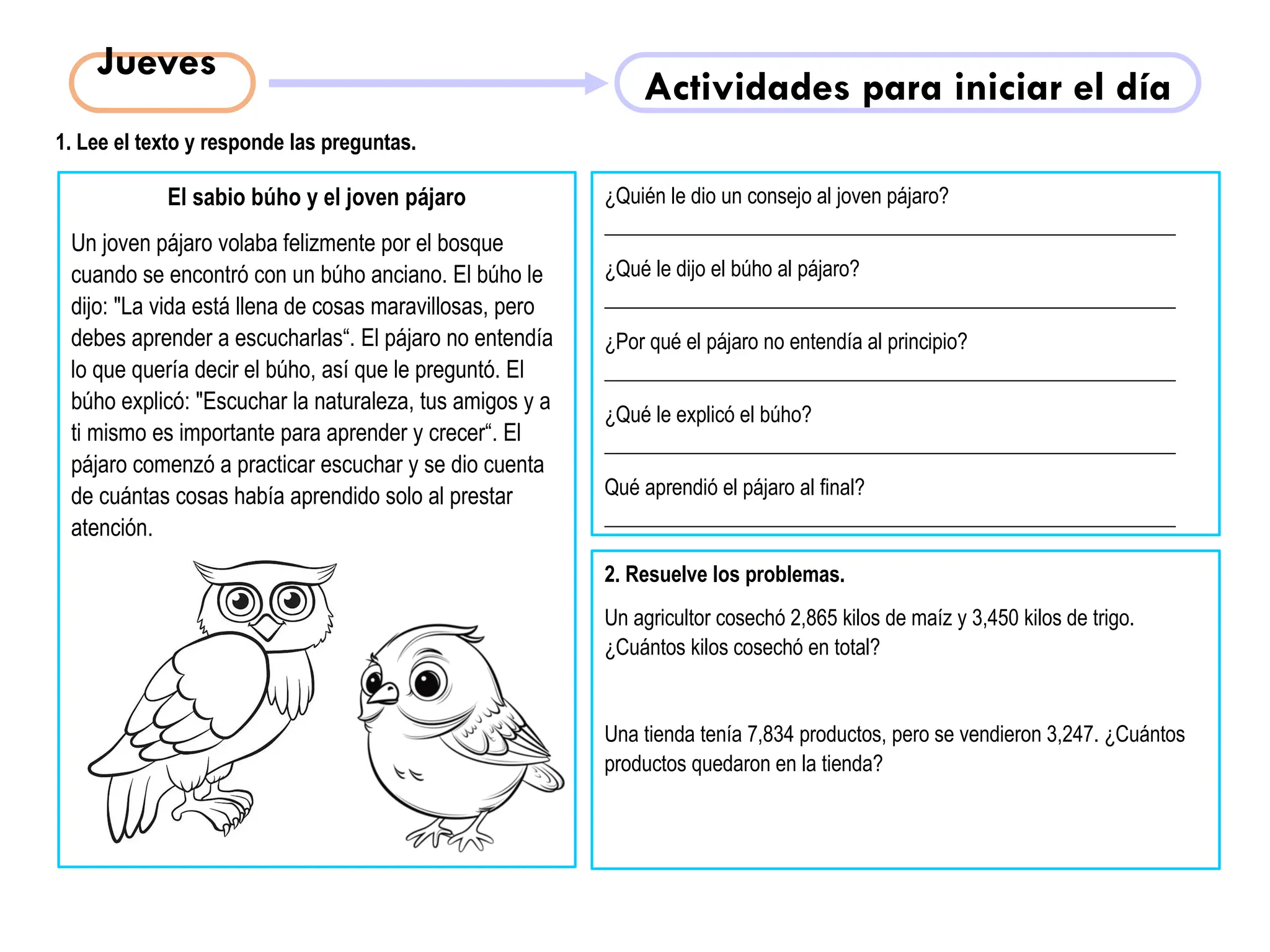 Hojas De Trabajo De Lectura Y Escritura Para Cuarto Grado Lectura Y