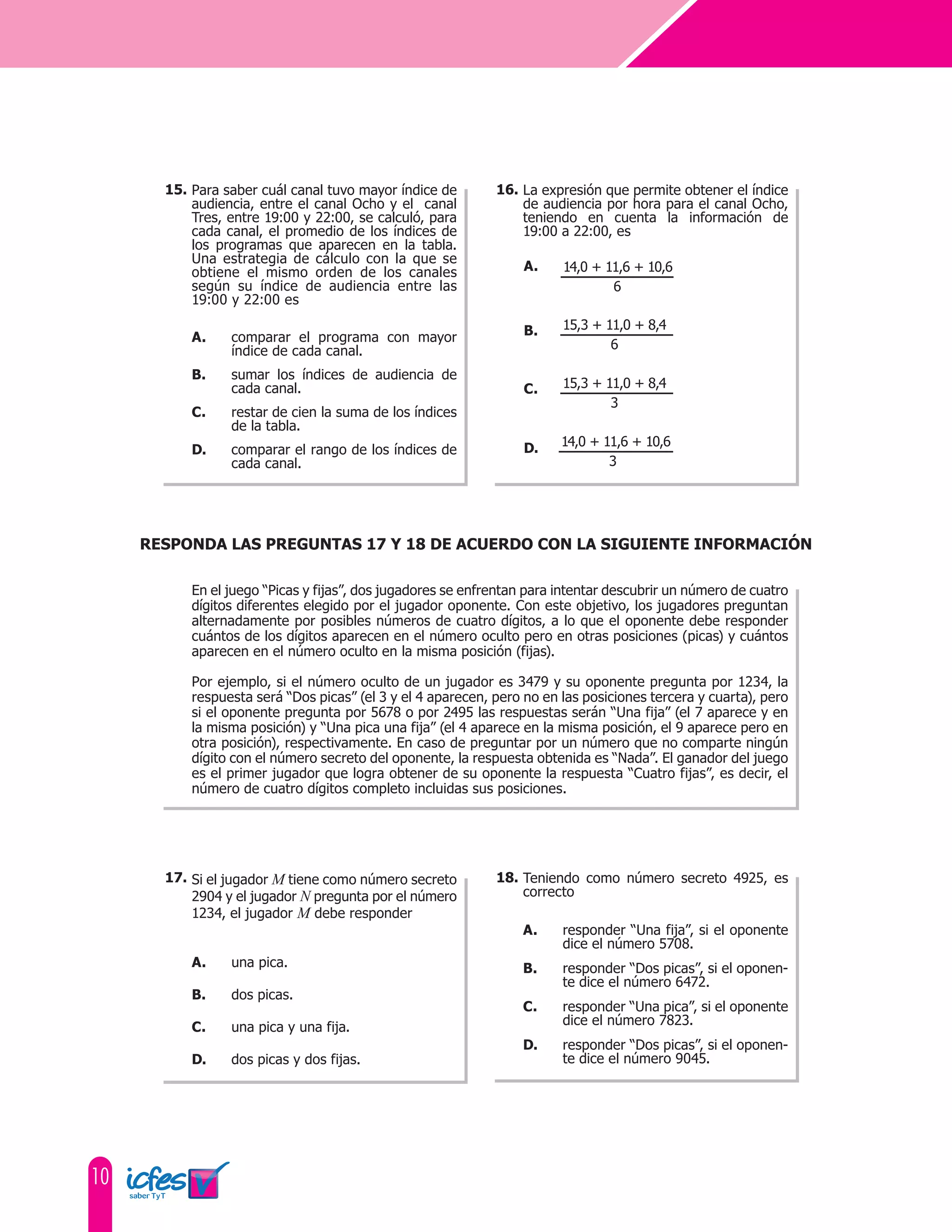 Cuadernillo de preguntas razonamiento cuantitativo tyt | PDF