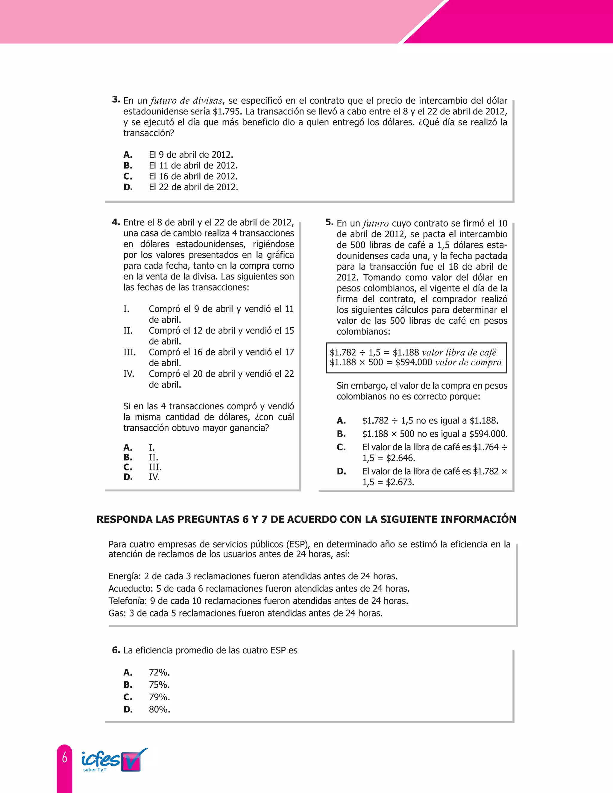 Cuadernillo de preguntas razonamiento cuantitativo tyt | PDF