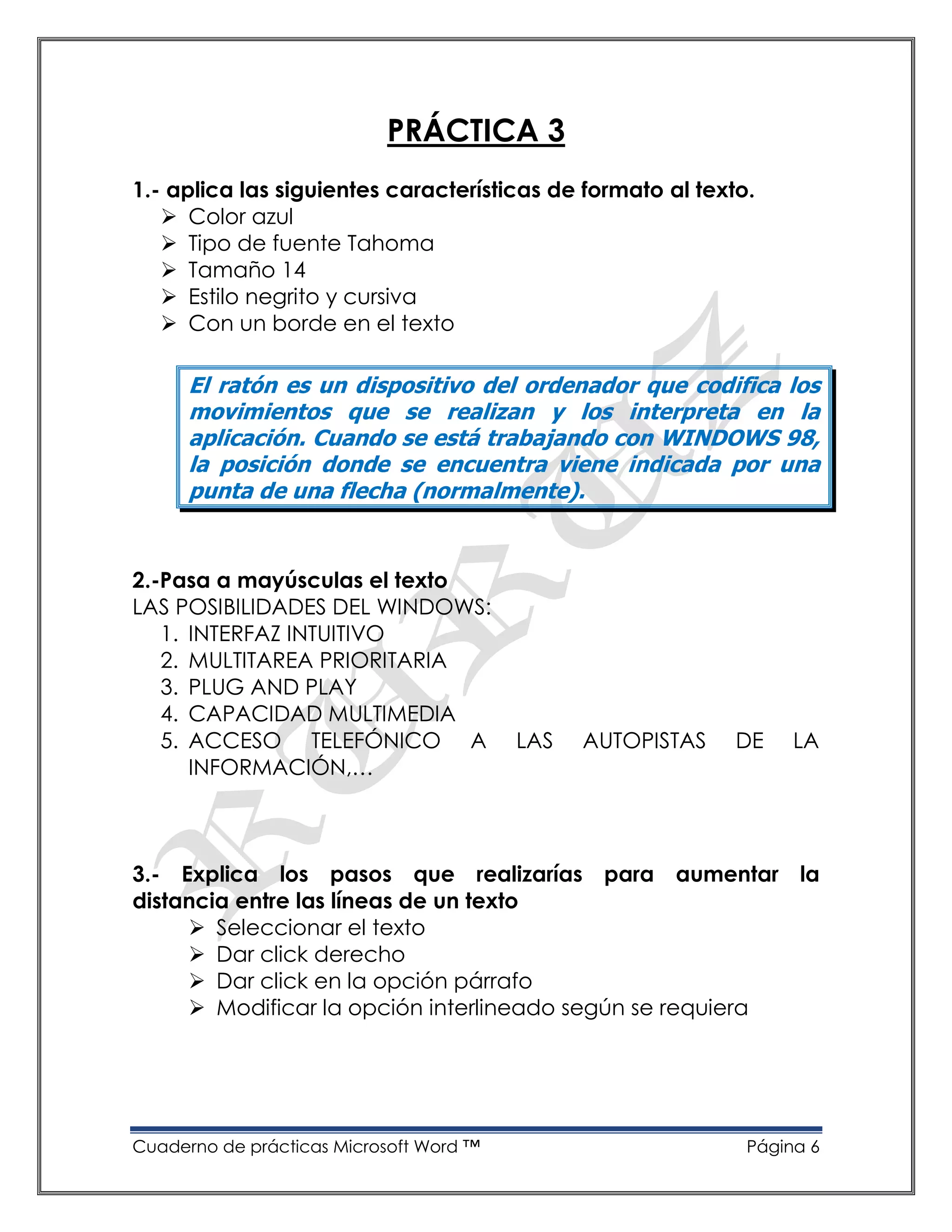 Cuaderno de prácticas de microsoft word | DOCX