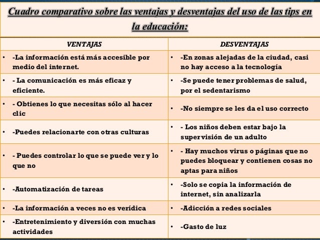 EL USO DE LAS TICS Y SUS VENTAJAS Y DESVENTAJAS