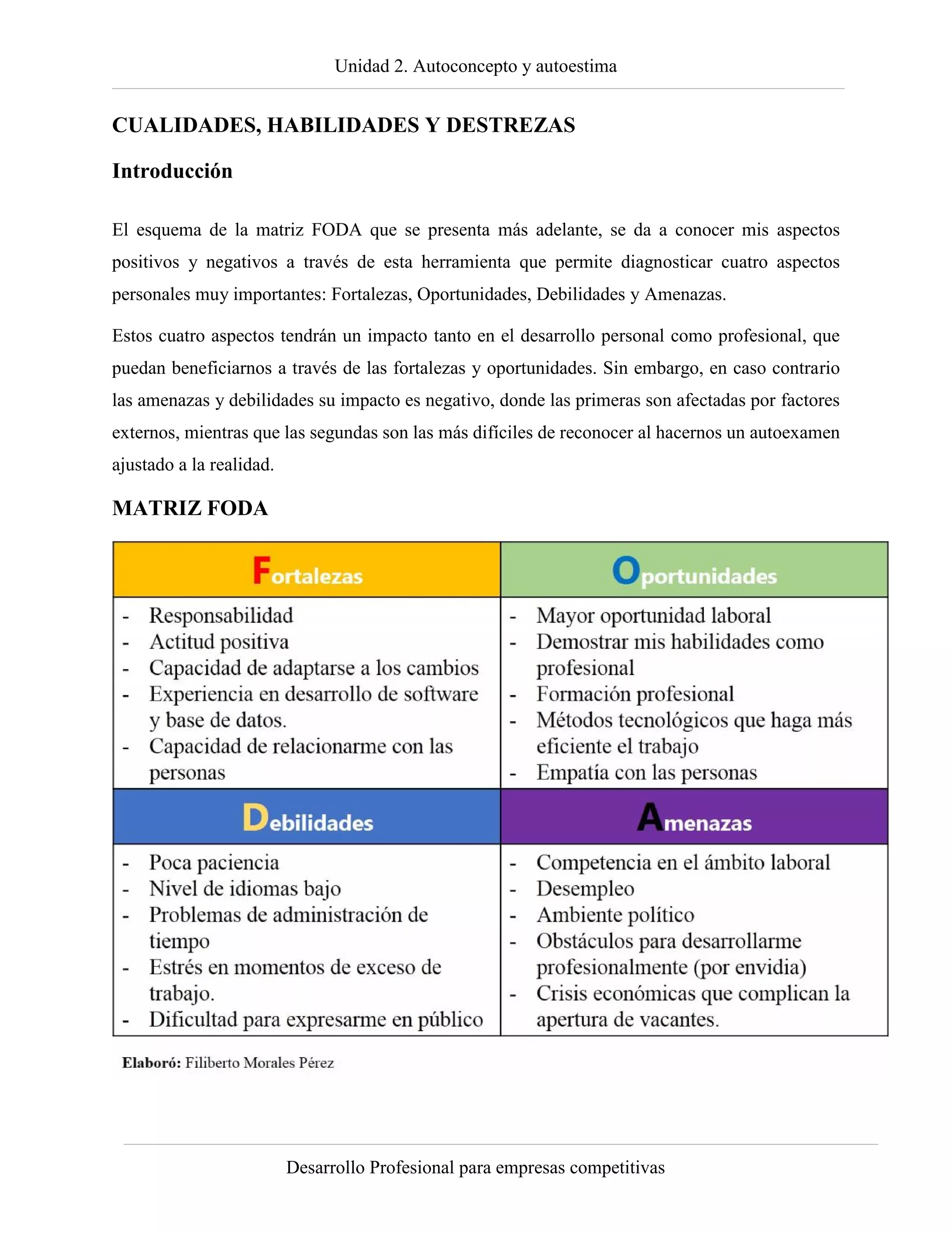 Cualidades, habilidades y destrezas en el desarrollo personal | PDF