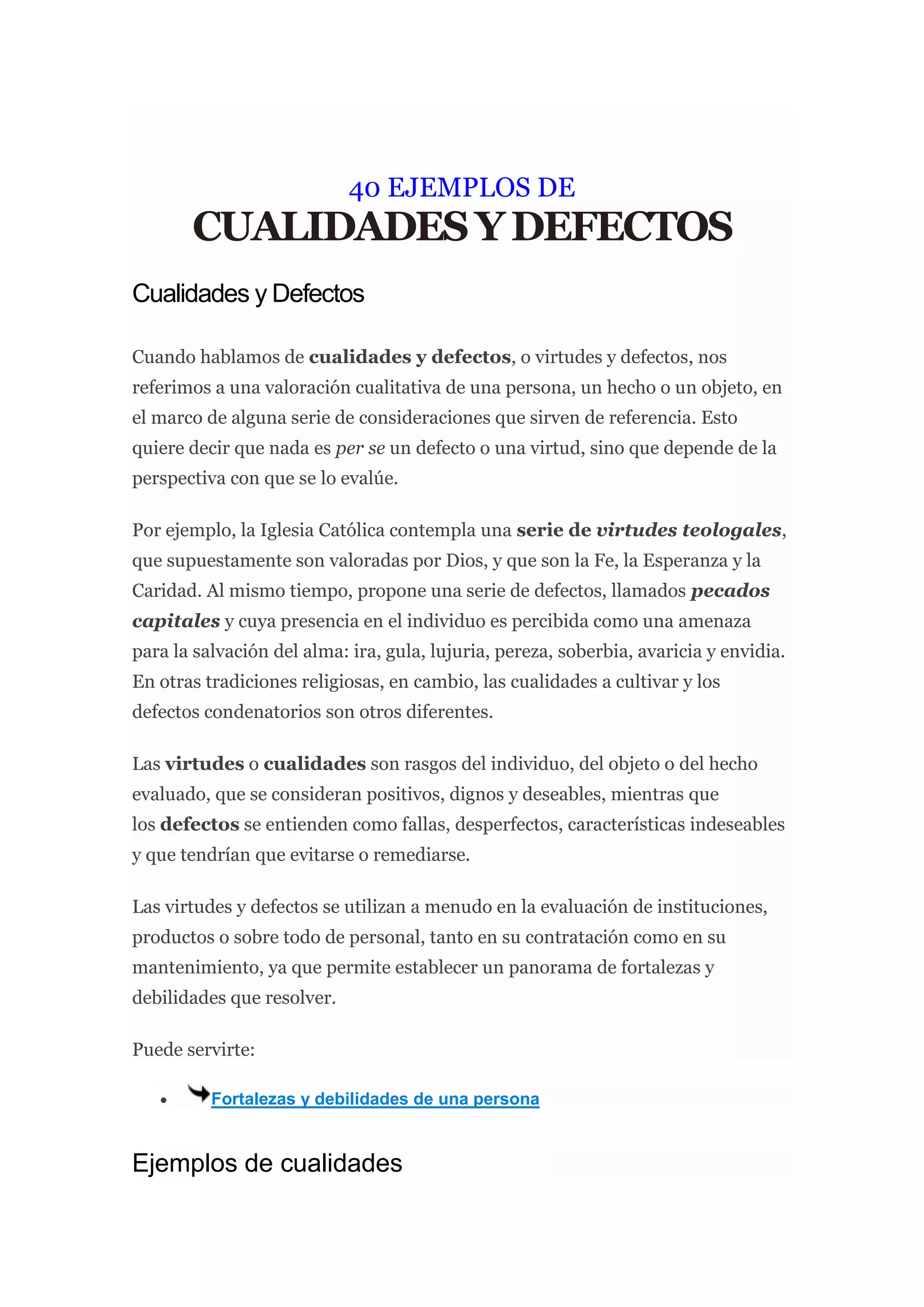 Cualidades y defectos | PDF
