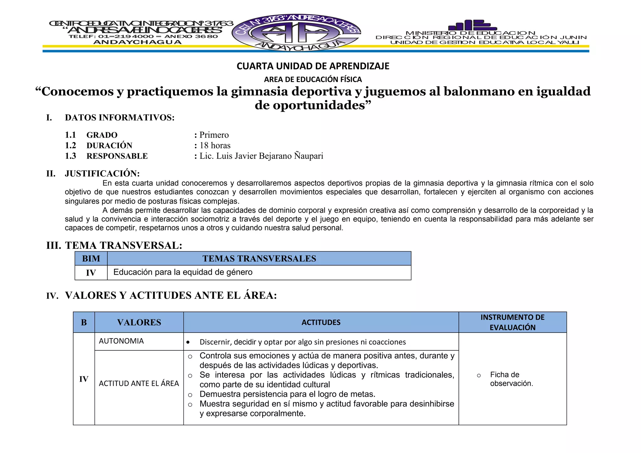 CUARTA UNIDAD DE APRENDIZAJE ED FISICA | DOCX