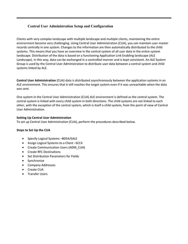 Cua Setup Procedure Sap Security Doc Operating Systems Computer Software And Applications