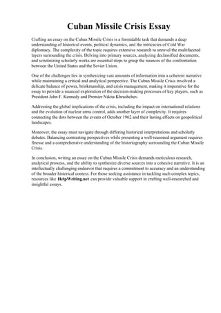 Cuban Missile Crisis Essay. Cold war cuban missile crisis essay | PDF